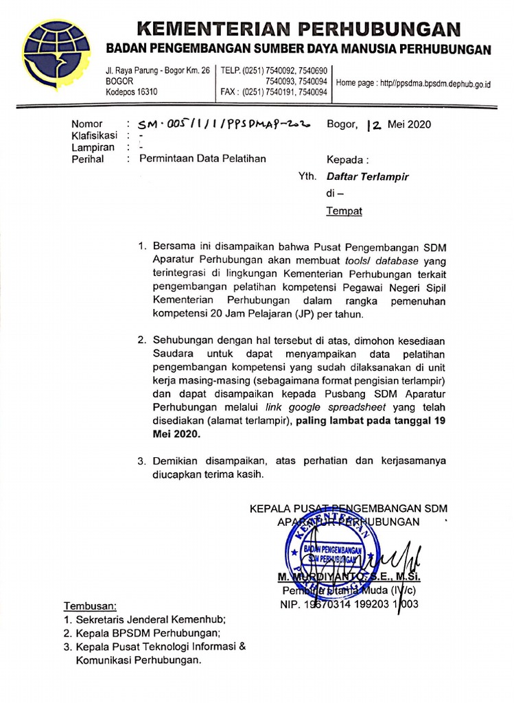 Sm.005.1.1.ppsdmap-2020, Permintaan Data Pelatihan | PDF