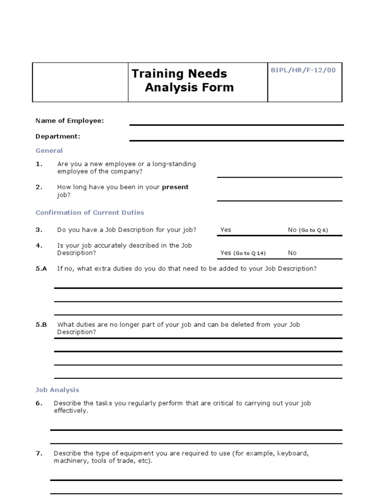 Training Needs Analysis Questionnaire | PDF
