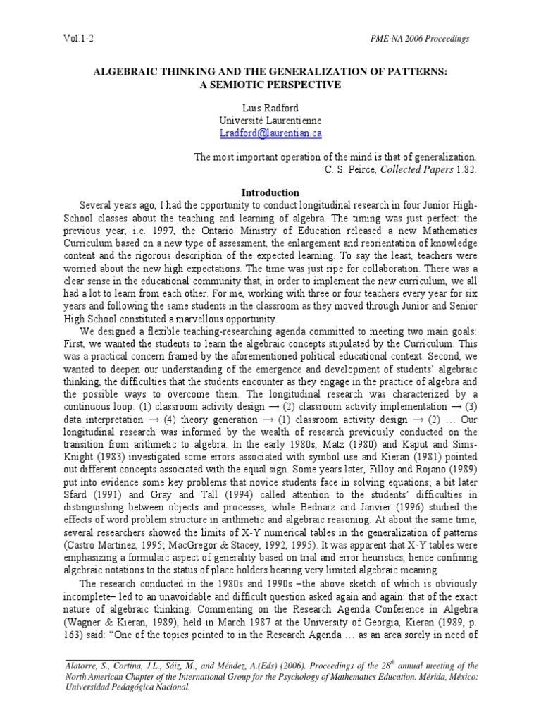 Algebraic Thinking and The Generalization of Patterns: A Semiotic ...
