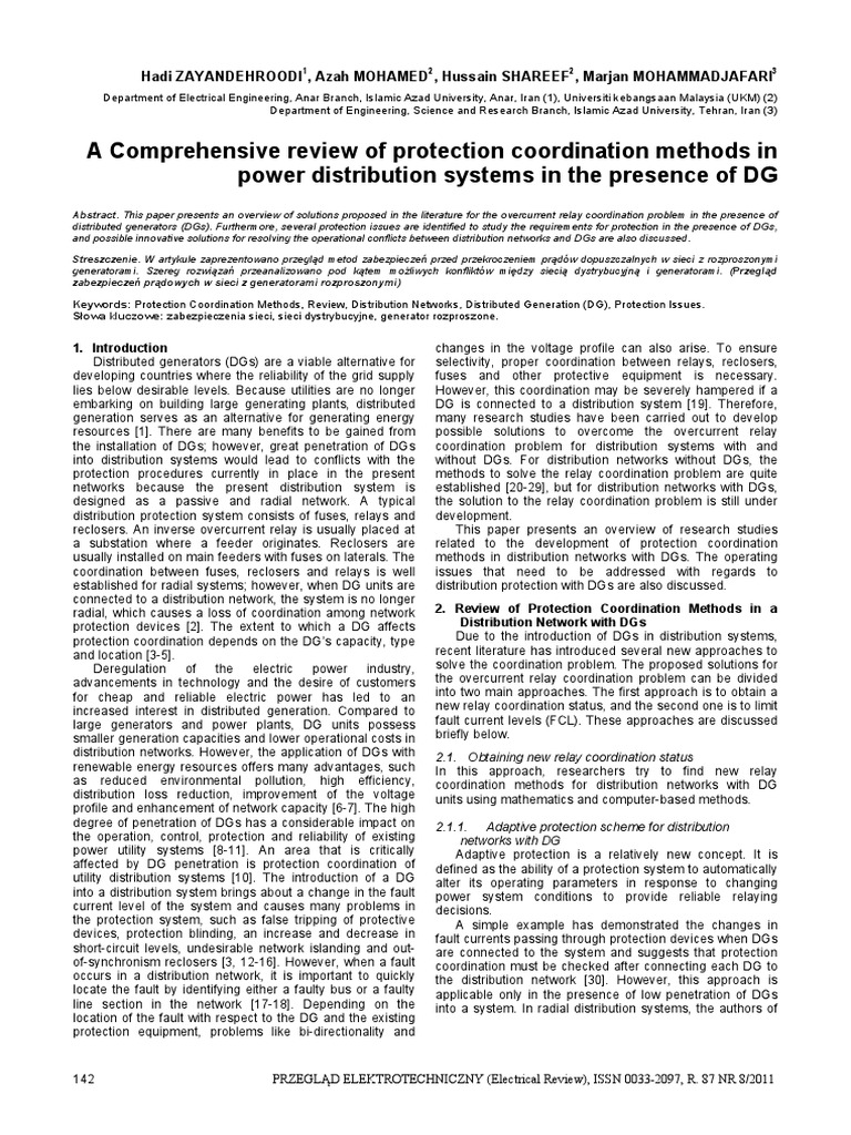 A Comprehensive Review Of Protection Coordination Methods In Power Distribution Systems In