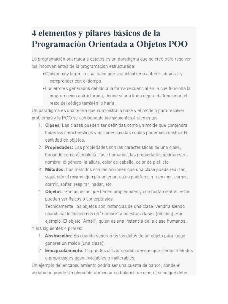 Elementos y Pilares de la POO | PDF | Objeto (informática ...