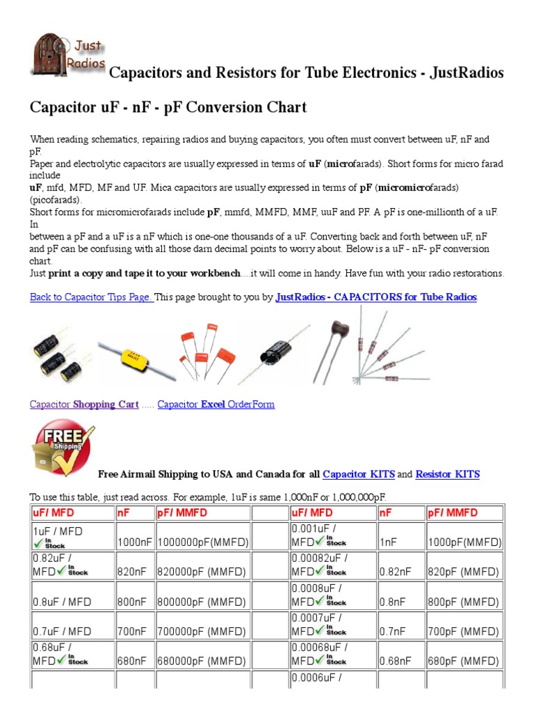 Capacitor Uf NF PF Conversion Chart | PDF | Capacitor | Electrical ...