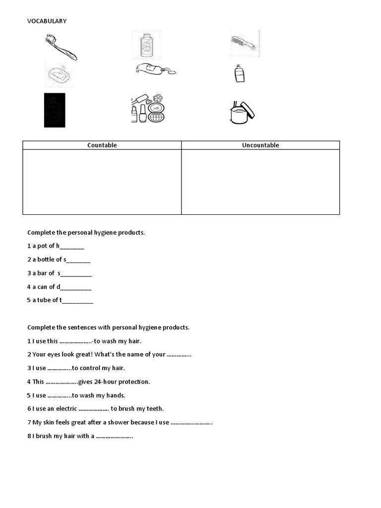 Personal Hygiene Products Vocabulary List | PDF | Clothing | Brush