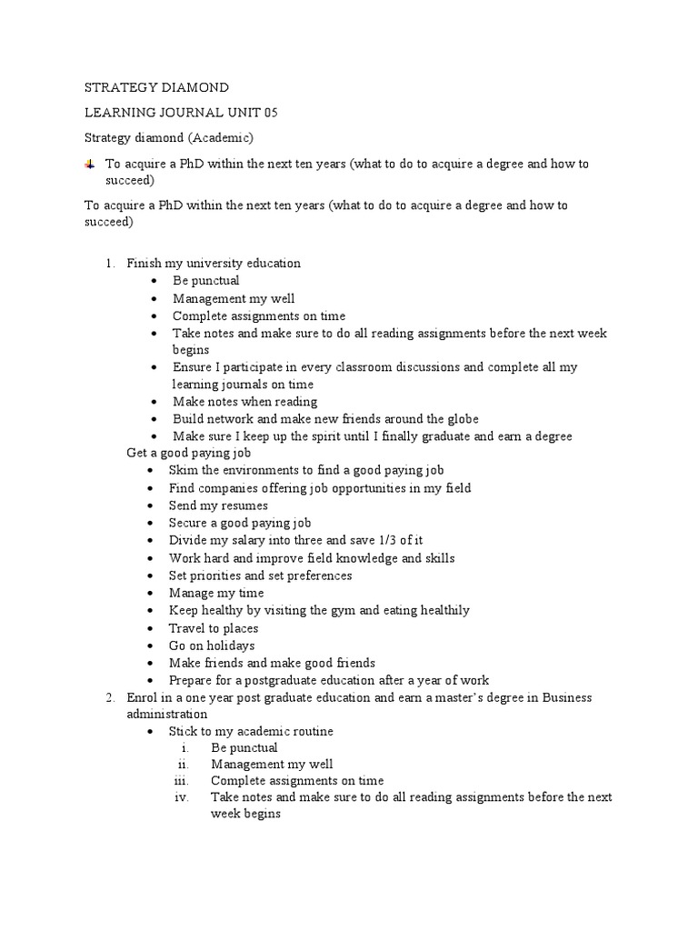 Strategy Diamond-Learning Journal Unit 05 | PDF | Communication ...