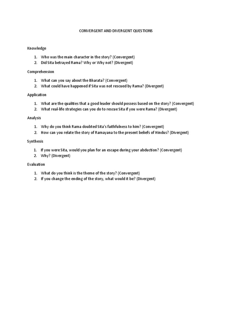 Convergent and Divergent Questions | PDF