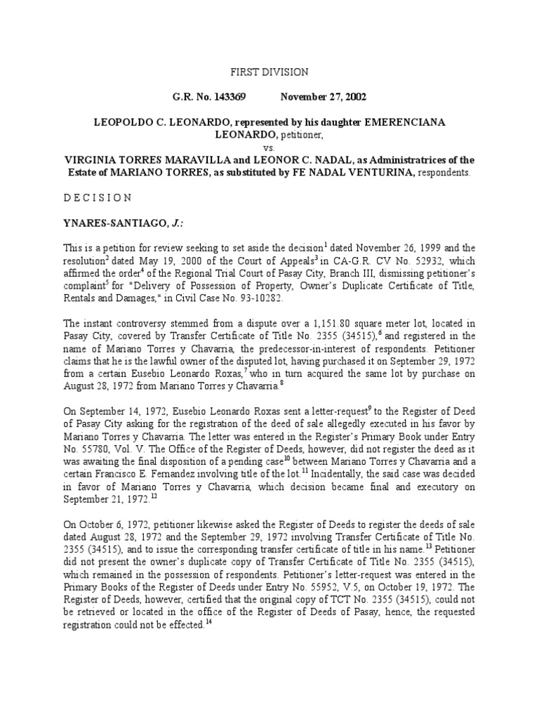 Leonardo vs. Maravilla | PDF | Laches (Equity) | Deed