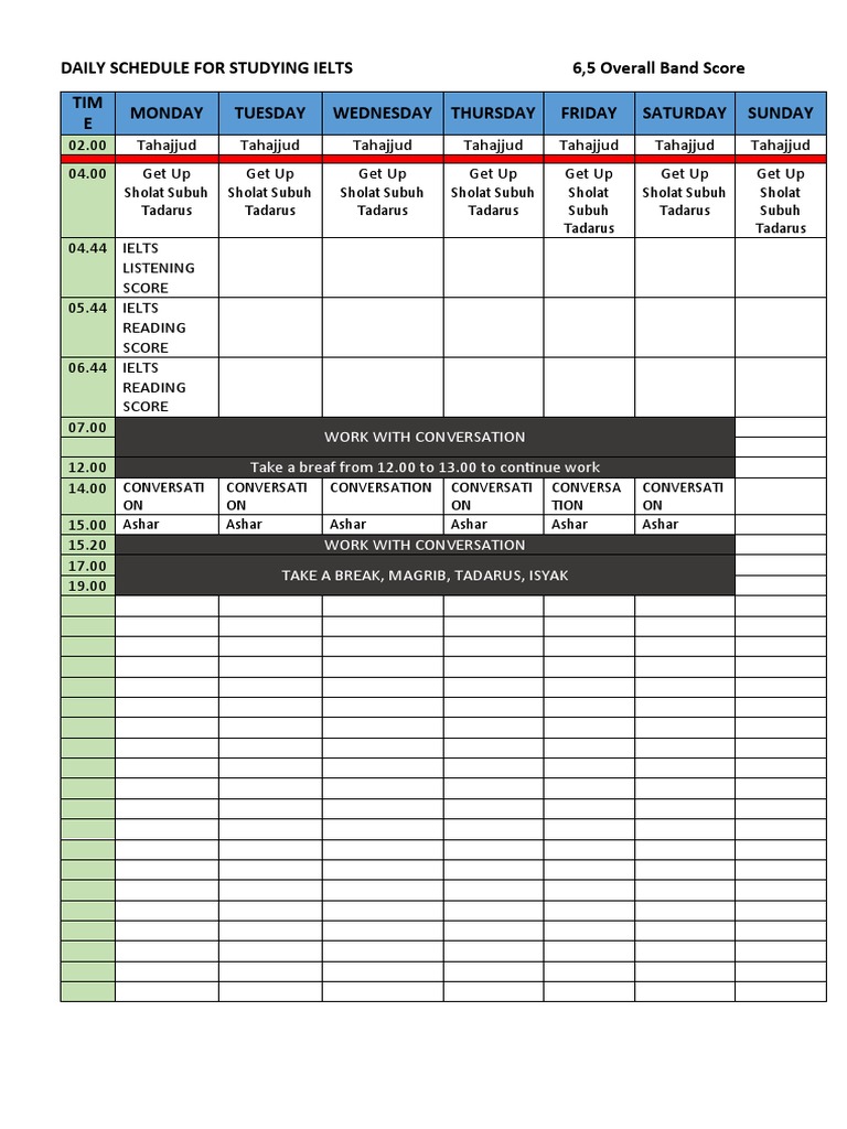 Daily Schedule For Studying Ielts | PDF