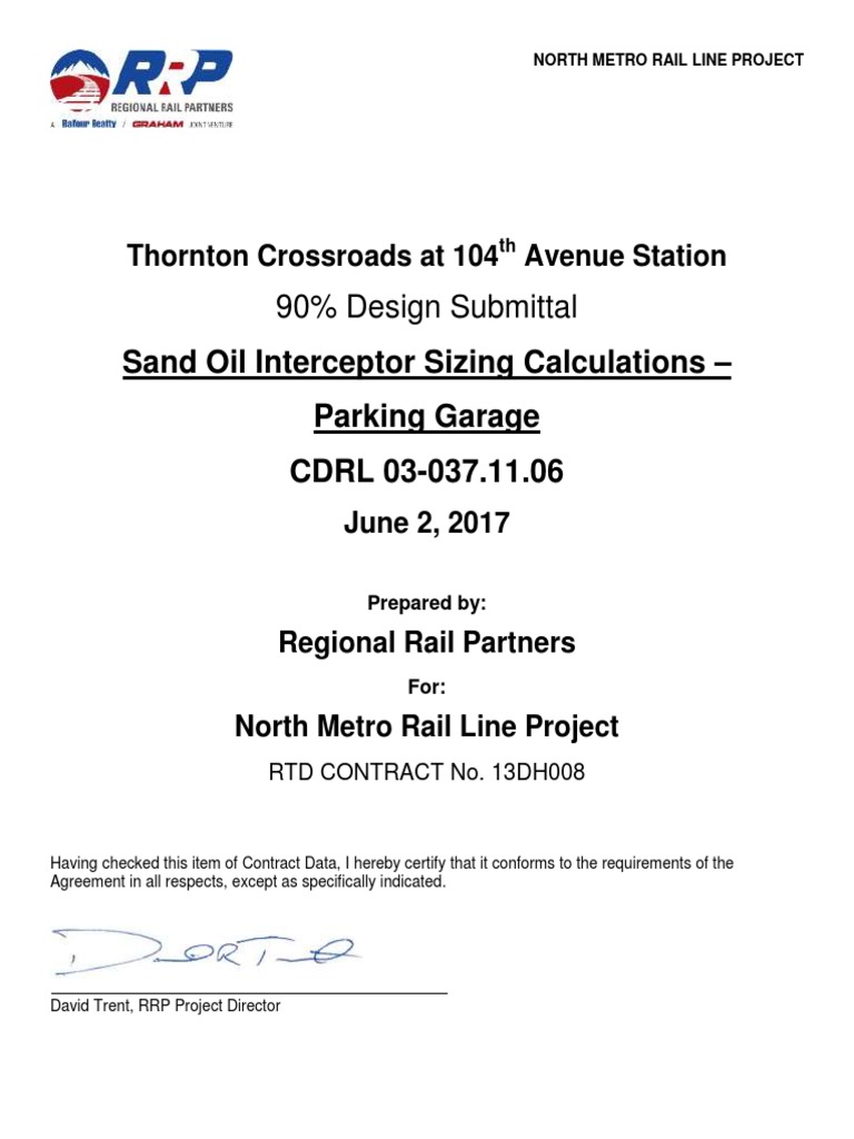 Sand Oil Interceptor Sizing Calculations 90 Submittal | PDF