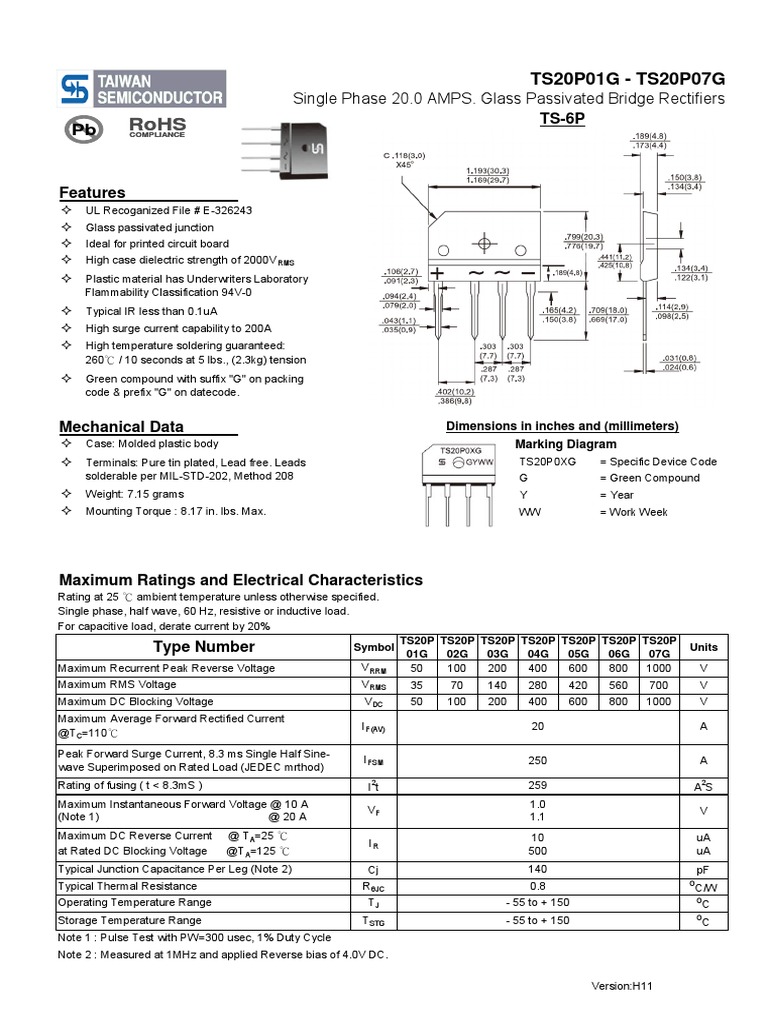 Rohs Rohs: TS-6P PB | PDF | Rectifier | Capacitor