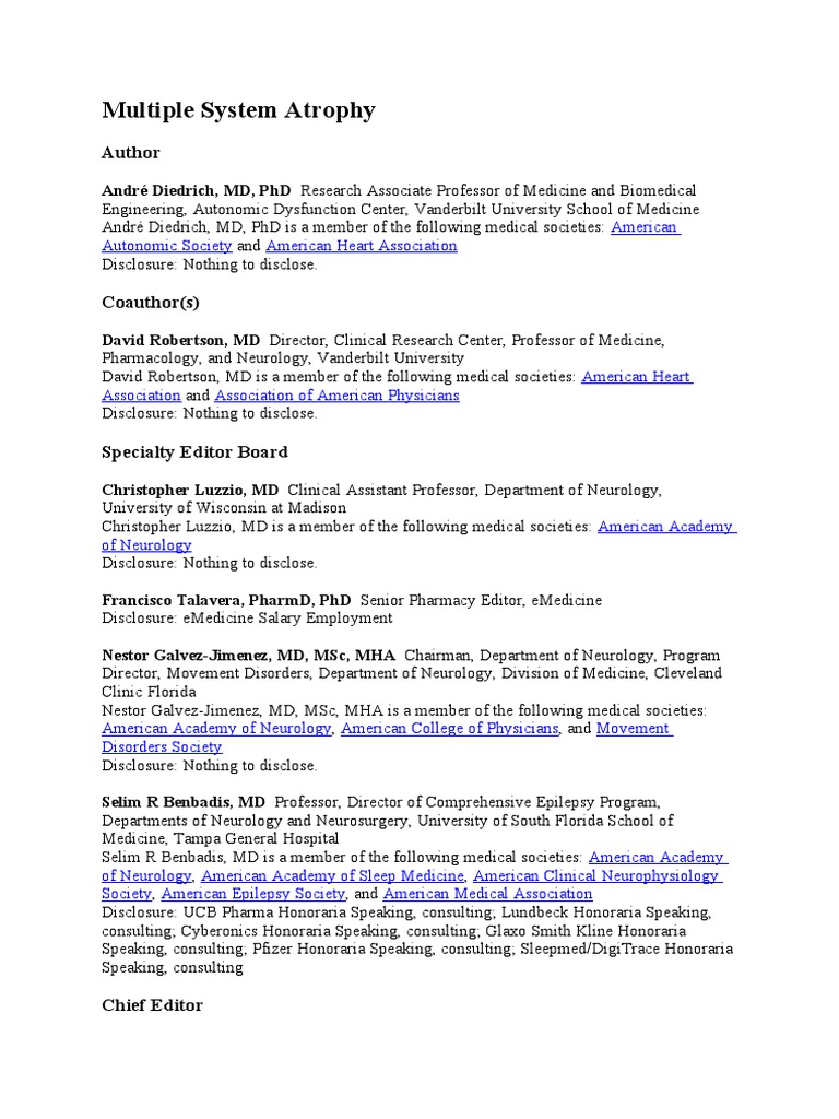 An Overview of Multiple System Atrophy: Clinical Presentation ...