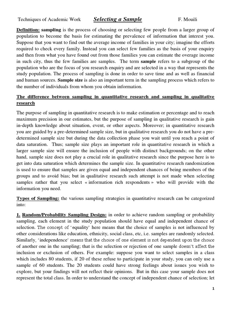 Selecting A Sample | PDF | Sampling (Statistics) | Sample Size ...