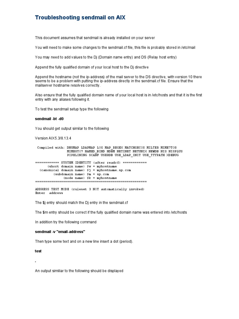 Troubleshooting Sendmail On AIX | PDF | Internet Architecture ...
