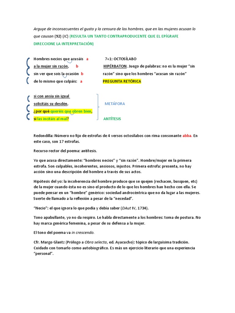 Redondilla Hombres Necios Que Acusáis | PDF