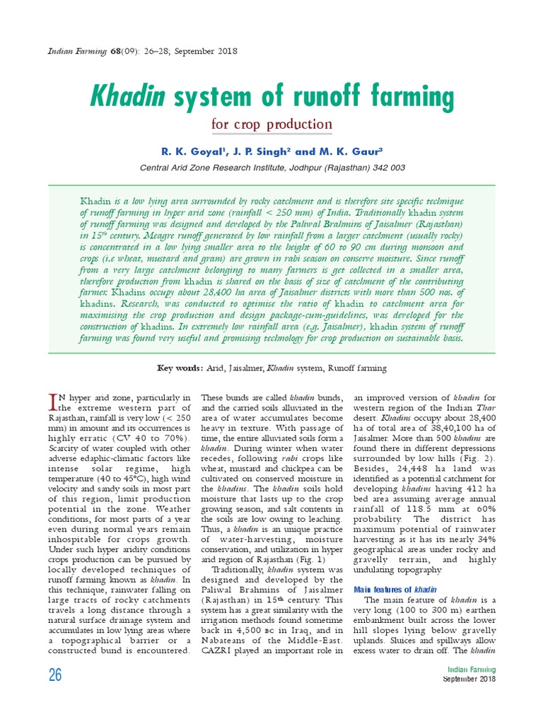 Khadin: System of Runoff Farming | Download Free PDF | Agriculture | Soil