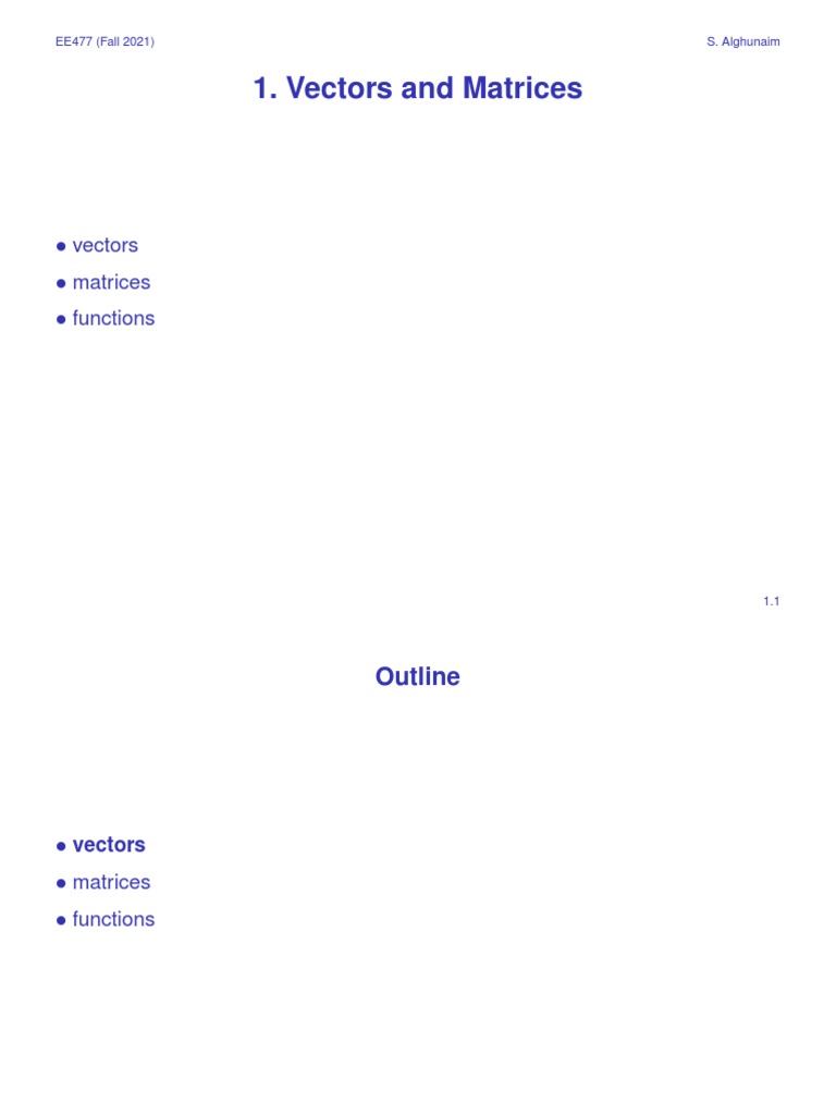01 Vectors Matrices | PDF | Matrix (Mathematics) | Norm (Mathematics)