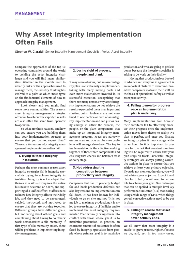 Why Asset Integrity Implementation Fails | Download Free PDF | Risk