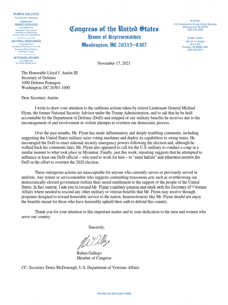 11-17 Gallego Flynn Letter | PDF | Social Science | Law