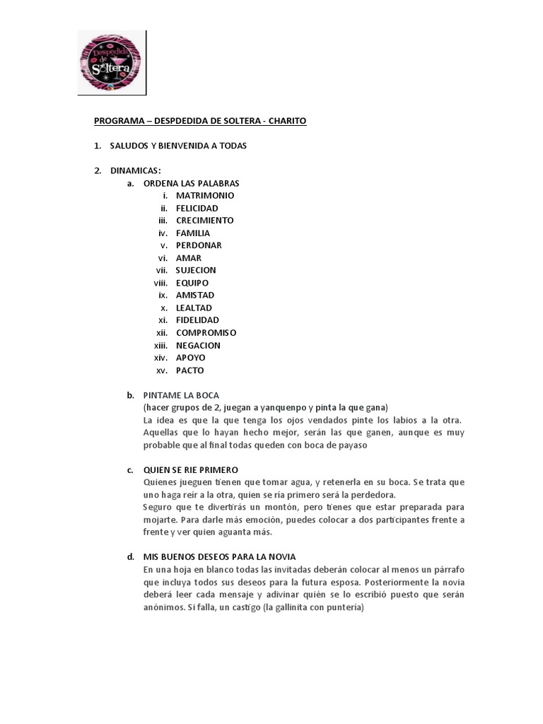 Programa Despedida de Soltera | PDF