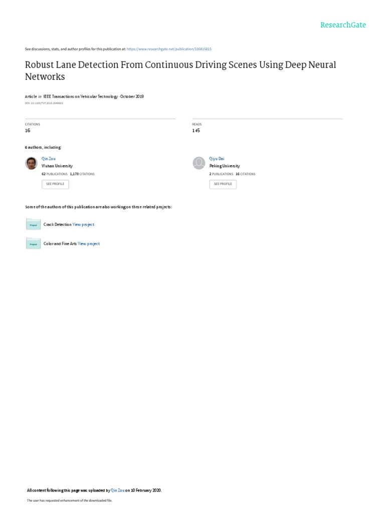 Robust Lane Detection From Continuous Driving Scenes Using Deep Neural ...