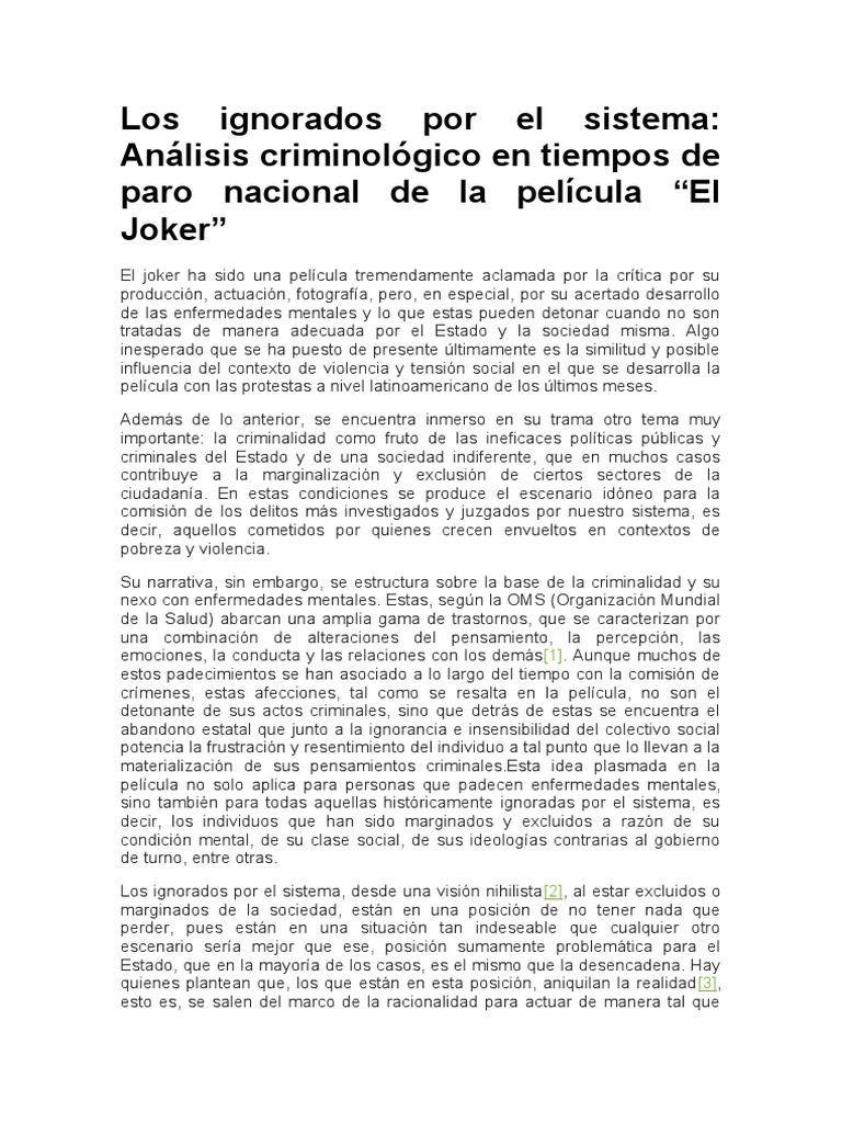 Análisis criminológico de "El Joker" | PDF | Exclusión social | Violencia