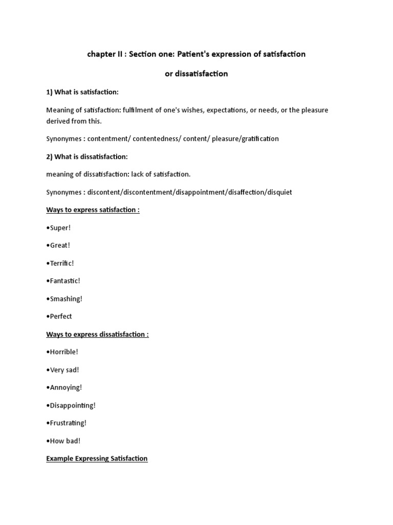 Section 1 Patient's Expression of Satisfaction or Dissatisfaction | PDF ...