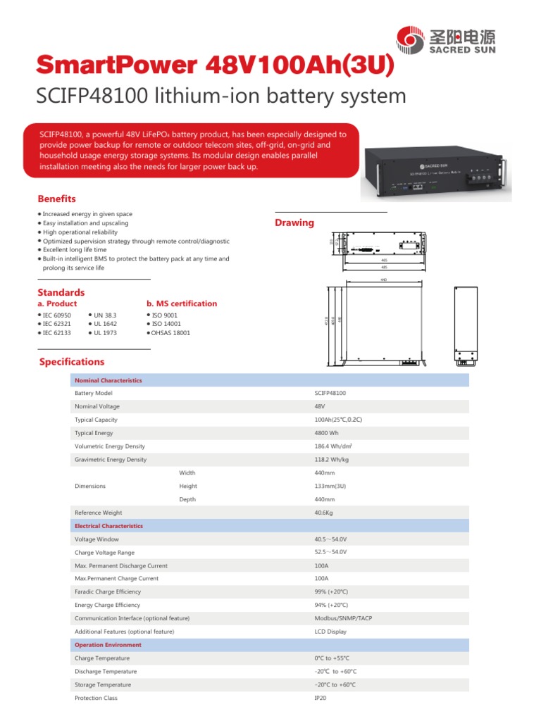 Datasheet Batería Li Ion LFP 48V100Ah | PDF | Celsius | Lithium Ion Battery