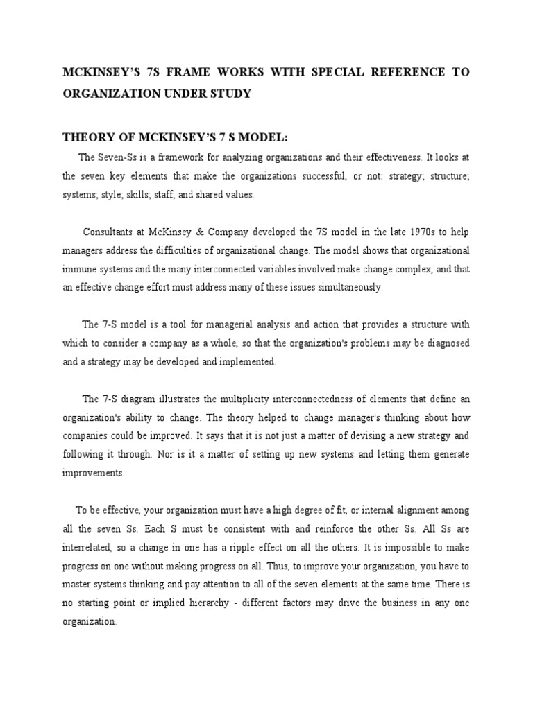 Mckinsey'S 7S Frame Works With Special Reference To Organization Under ...