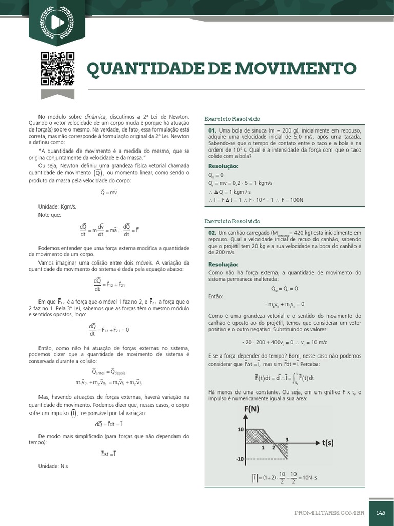 Quantidade de Movimento: Exercício Resolvido | PDF | Iniciativa/Conjuntura | Colisão
