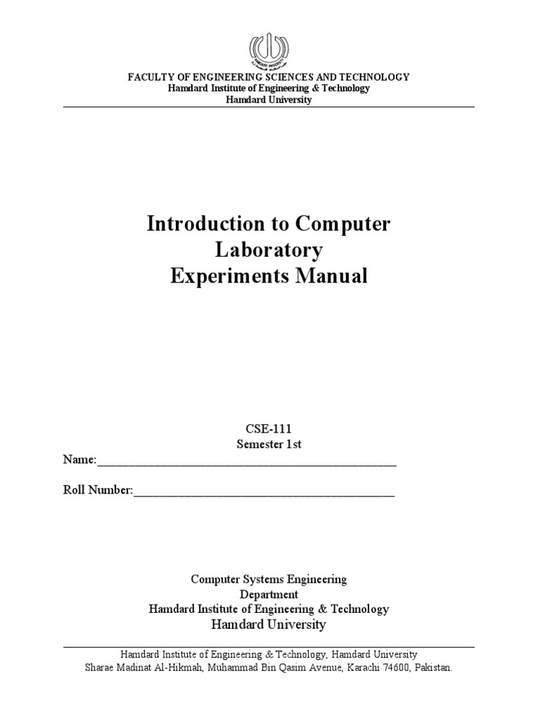 Introduction to Computer Laboratory Experiments Manual: A Guide to Hands-On Learning of ...