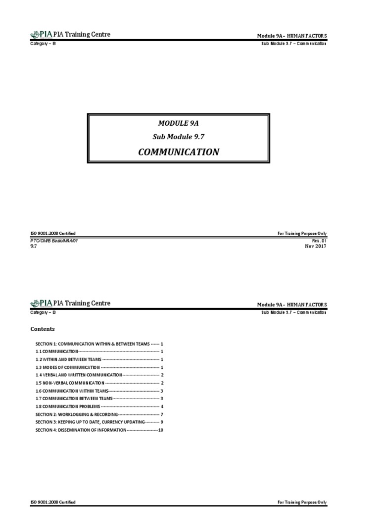 Module 9 (Human Factors) Sub Module 9.7 (Communication) - Rev | PDF | Communication | Body Language