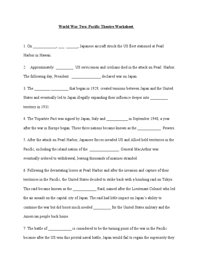 Pacific Theatre Worksheet | PDF | Pacific War | Empire Of Japan