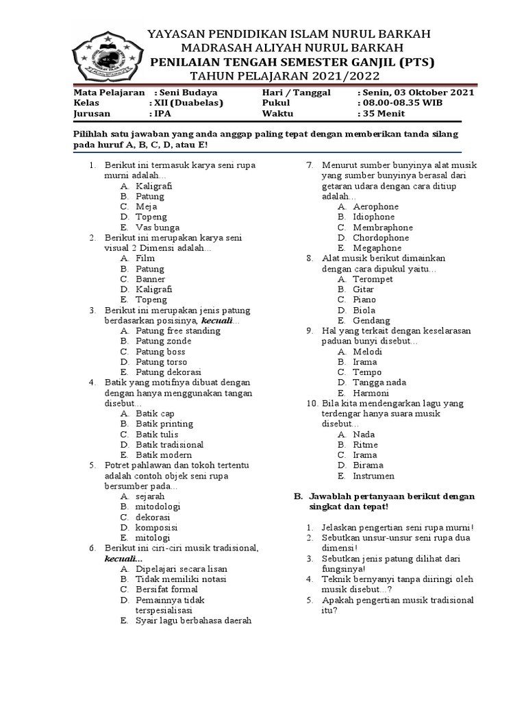 PTS Ganjil Kelas 12 2021 | PDF