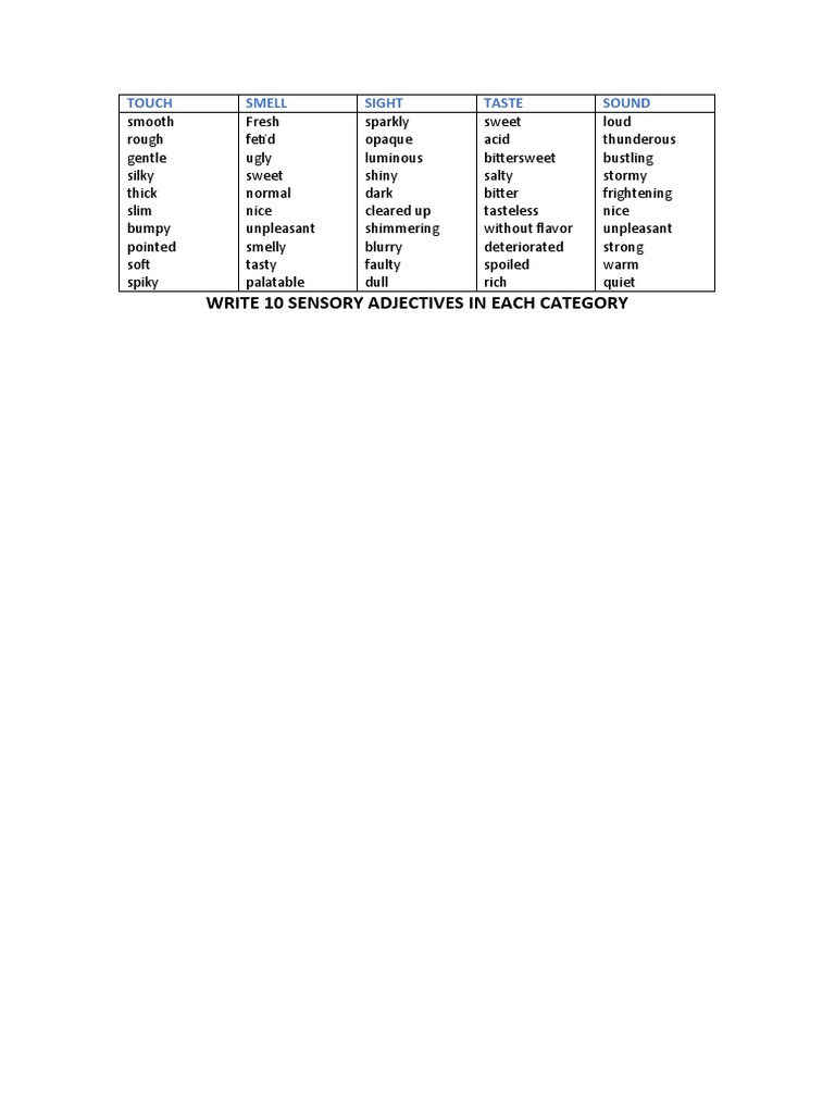 Sensory Adjectives by Category | PDF