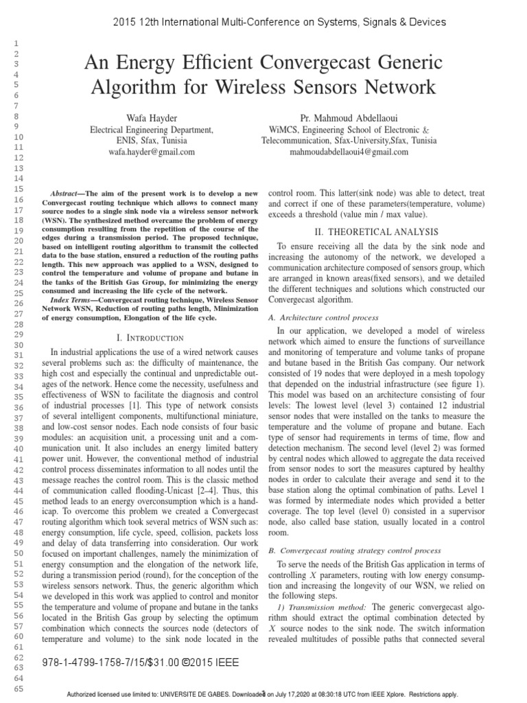 An Energy Efficient Convergecast Generic Algorithm For Wireless Sensors Network Pdf Wireless