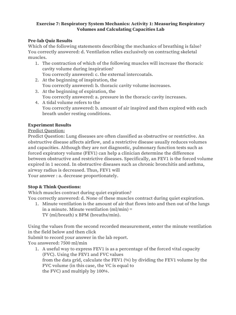 Exercise 7: Respiratory System Mechanics: Activity 1: Measuring ...