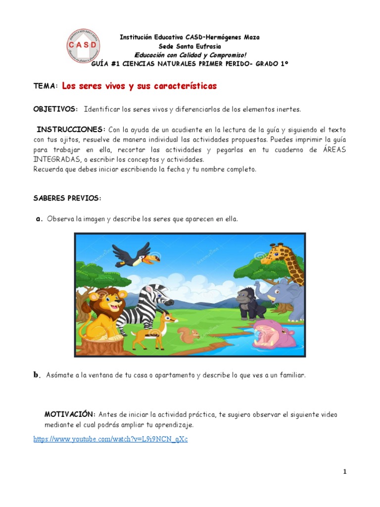 Guía # 1 Ciencias Los Seres Vivos y Sus Elementos | PDF | Aprendizaje ...