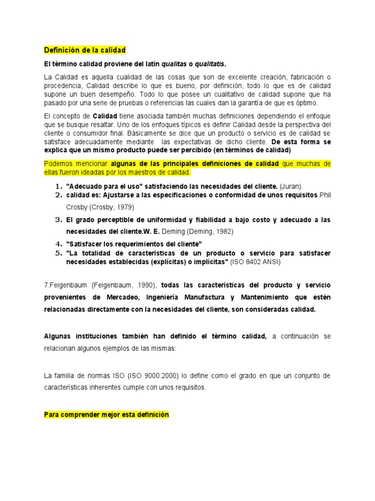 Definicion de Calidad | PDF | Calidad (comercial) | Economias