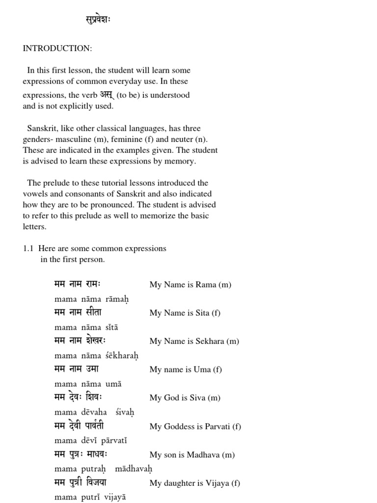 Sanskrit Lesson | PDF | Grammatical Gender | Linguistics