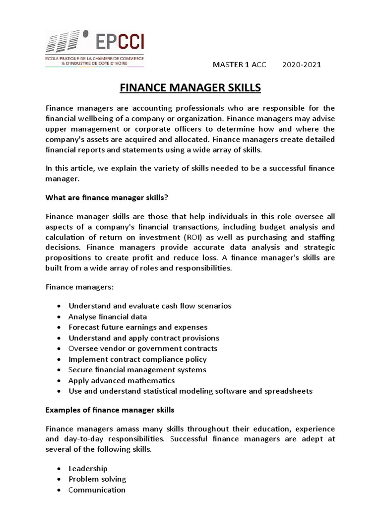 What Are Finance Manager Skills? | PDF | Economies | Business