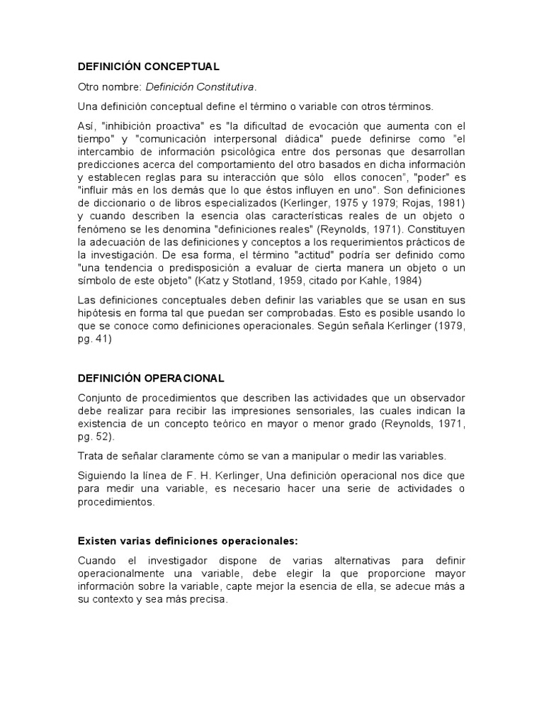 Definicion Conceptual Operacional | PDF | Definición | Sicología