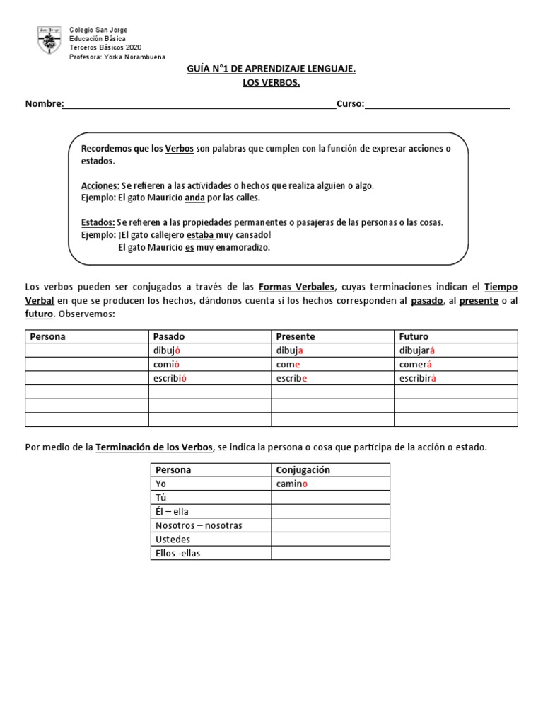 3° Básico Lenguaje Guía de Verbos | PDF | Verbo | Gramática