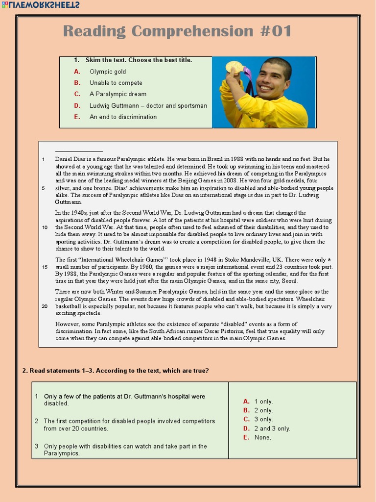Reading Comprehension #01: A. B. C. D. E | PDF | Paralympic Games ...