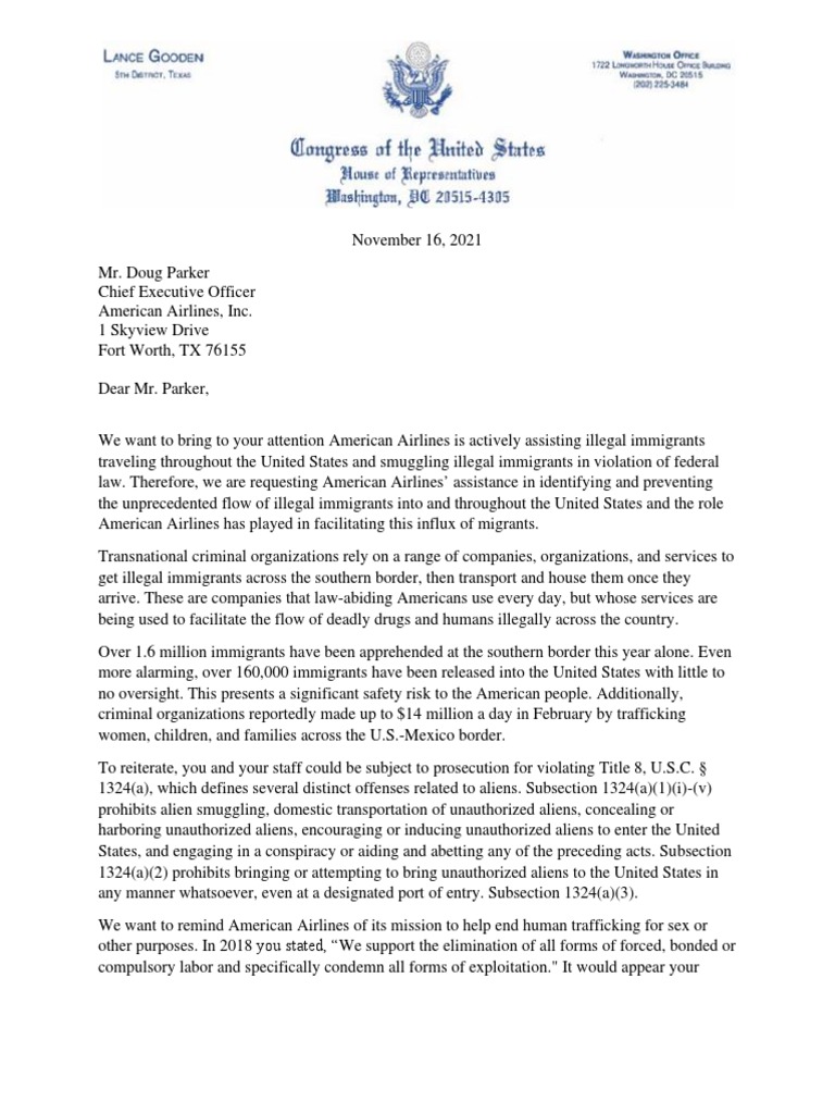(DAILY CALLER OBTAINED) - American Airlines Letter | PDF | Smuggling ...