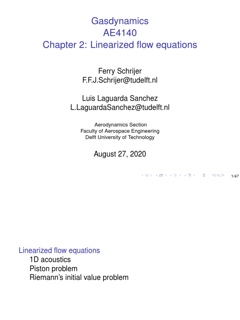 Gasdynamics AE4140 Chapter 2: Linearized Flow Equations | PDF | Fluid Dynamics | Physics