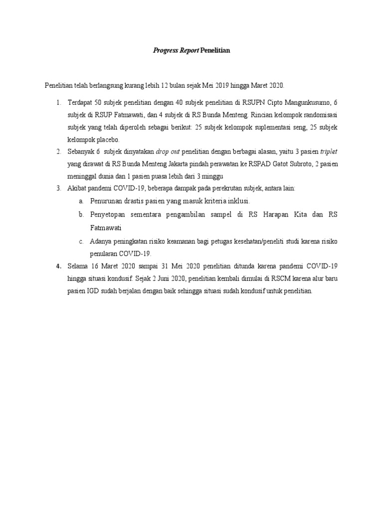 Progress Report Penelitian | PDF