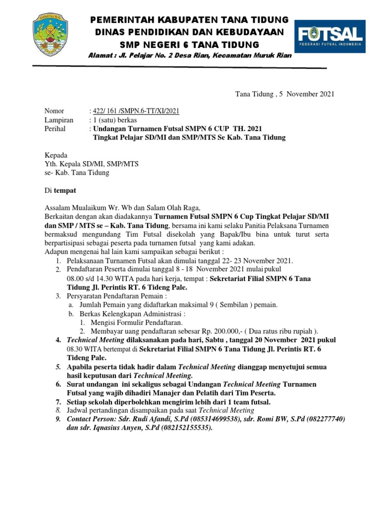 Undangan Turnamen Futsal | PDF