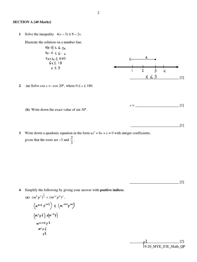 19 20 Mye Sec3e Maths QP FBP | PDF | Quadratic Equation | Mathematics