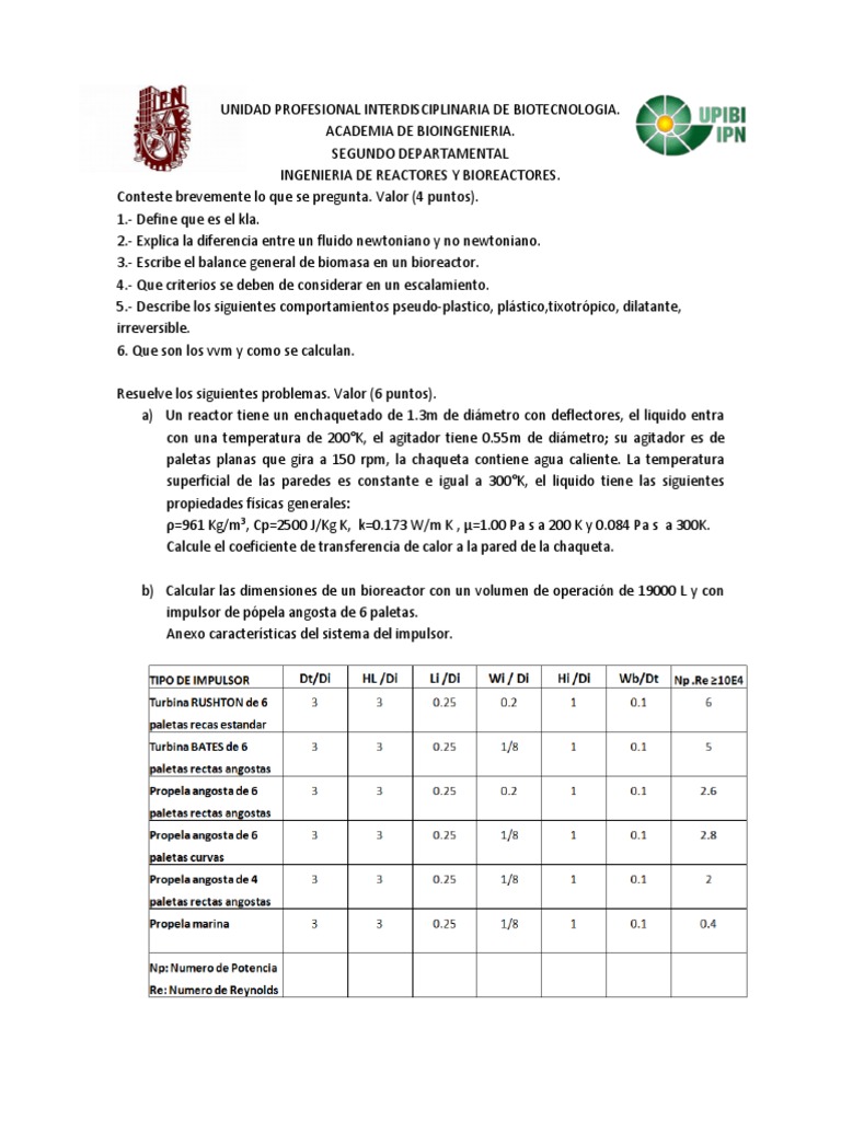 Ex 2 o Parcial Reactores | PDF | Viscosidad | Líquidos