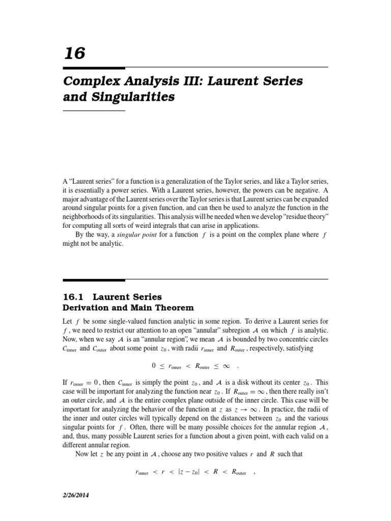 Complex Analysis III: Laurent Series and Singularities | PDF | Power Series | Complex Analysis