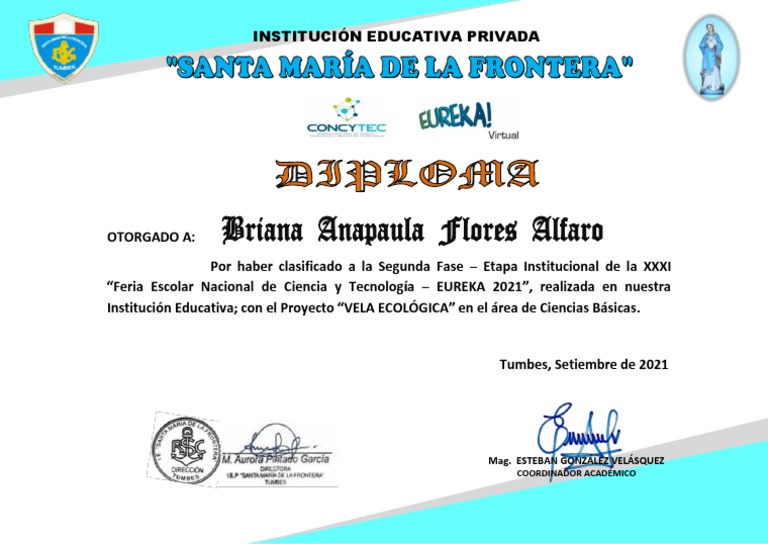 Certificado Feria Eureka 2021 | PDF